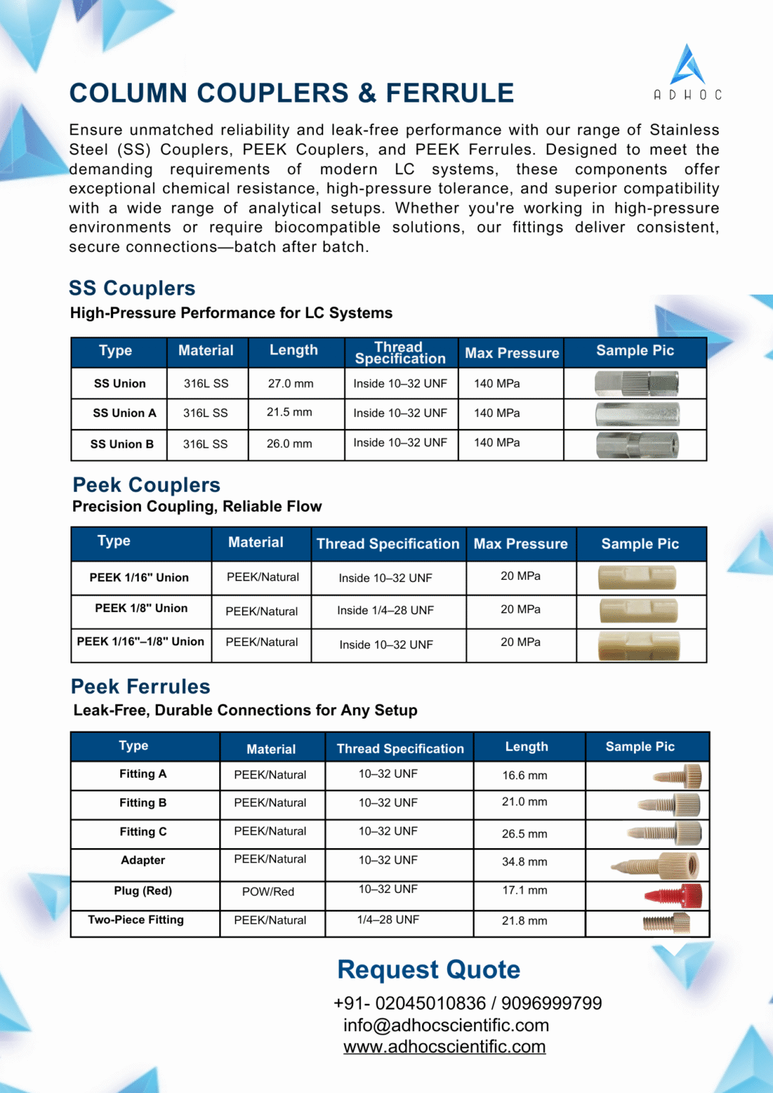 Column Ferrules SS Union Peek Union